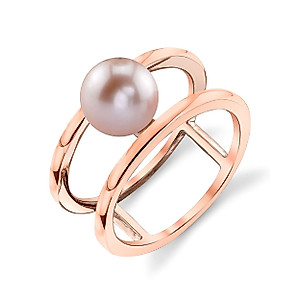 The Pearl Source 7-8mm Genuine Pink Freshwater Cultured Pearl Rose Gold Ora Ring for Women