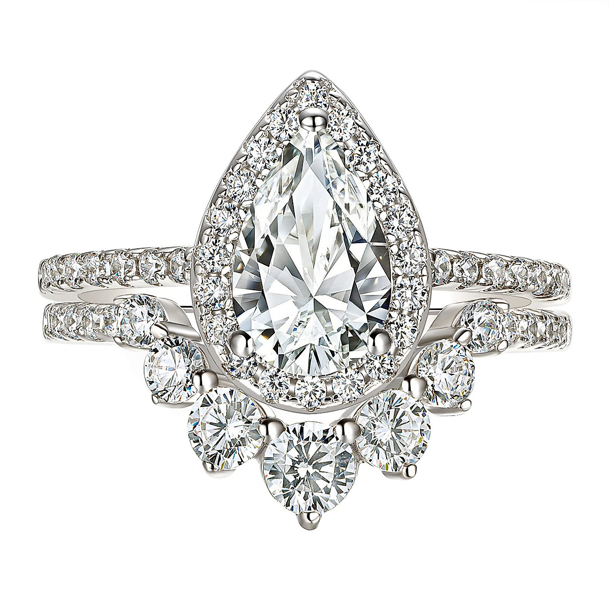 Wuziwen 925 Sterling Silver Womens Wedding Bands Bridal Ring Sets for Her Cubic Zirconia Size 9