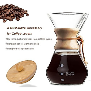 PrimZooty Bamboo Lid for Chemex Coffee Makers 3/6/8/10 Cup, Innovative Design, Made of Natural Bamboo