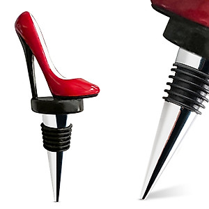 Trovety High Heel Wine Stopper Custom - Cute Red Shoe Elegant High Heels Cork for Women, Bachelorette Party Decor - Decorative Stainless Steel Beverage Topper - Reusable Champagne Bottle Plugs