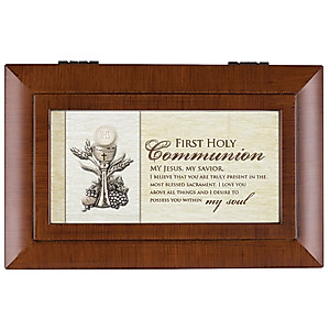 Cottage Garden First Holy Communion Believe You Woodgrain Jewelry Music Box Plays Amazing Grace