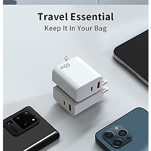 USB C Fast Charger, 65W 2 Port GaN PD&QC USB-C Power Adapter, USB C Wall Charger for MacBook Pro, Air, iPad Pro, Air, Mini, iPhone 14 Pro Max, 13, 12 Galaxy S22 S21 Ultra, Note 10 Plus, Pixel 6, 6 Pro