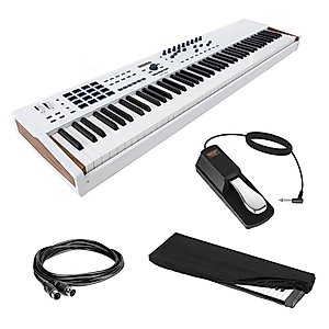 Arturia KeyLab 88 MkII Hammer-Action MIDI Controller (White) with Sustain Pedal, MIDI Cable 10' & Keyboard Dust Cover (Large) Bundle