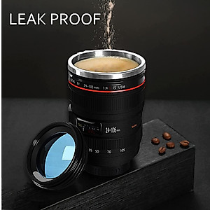 Camera Lens Coffee Mug, Cameras Lens Mug, Travel Coffee Photographers Mugs Stainless Steel Len Mug Interesting Custom Gifts for Women/Men (Black)