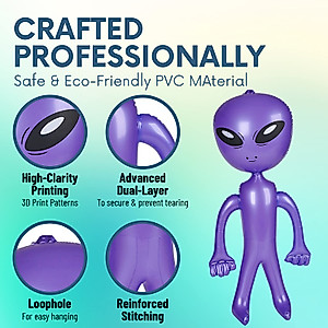 Vlish 3 Inflatable Alien - Pack of 3 Jumbo - Green, Purple and Blue Inflate Martian Aliens Toy for All Ages, Great for Halloween Party Decorations and Birthday, Area 51-32" x 12"