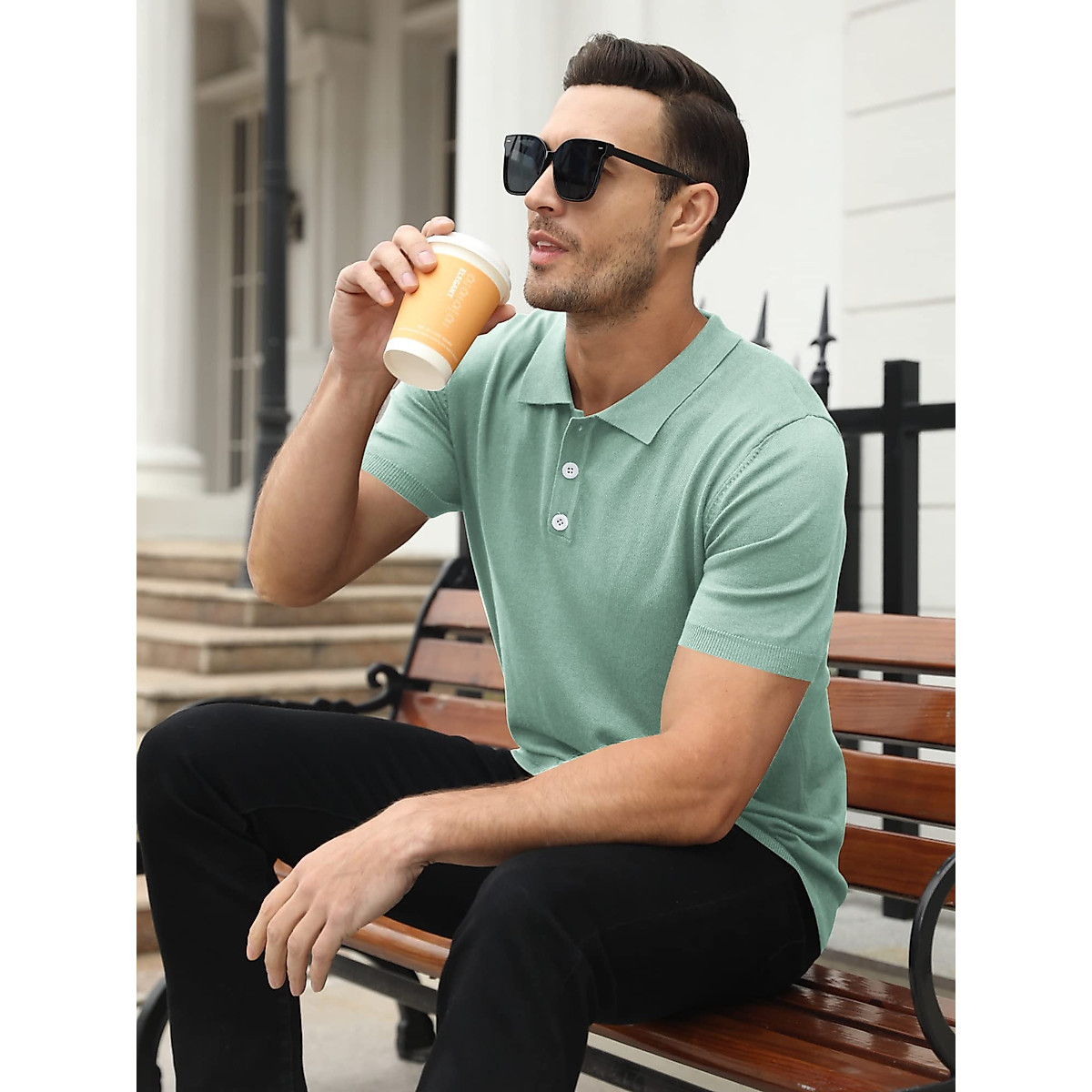 Syktkmx Mens Golf Polo Shirts Short Sleeve Casual Banded Bottom Stretch Classic Fit Solid Knit T-Shirts Mint