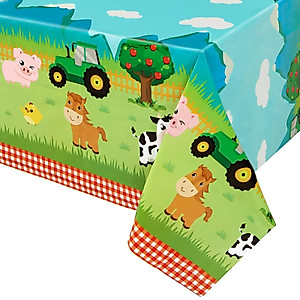 WERNNSAI Farm Animal Party Tablecloth - 1 PC 54" x 108" Farm Birthday Party Decorations Disposable Farm Table Cover Farmhouse Animal Theme Party Supplies for Birthday Baby Shower Boys Girls
