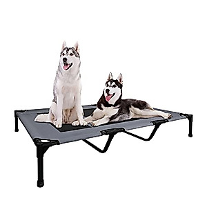 FIOCCO Elevated Dog Bed - Heavy Duty Dog Cot, Washable Raised Dog Bed with Chew Proof Mesh and Metal Frame, Portable Dog Bed for Outdoor Use, Dog Cots Beds for X-Large Dogs, Gray/Black Mesh