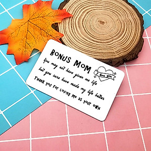 Bonus Mom Engraved Metal Wallet Card Insert for Stepmom Gift Stepmom Birthday Card Gifts,Bonus Mom Gift,Mother of Bride Groom Gift,Bonus Mom,Stepmother,Stepmom,Mother-in-law Christmas Mothers Day Gift