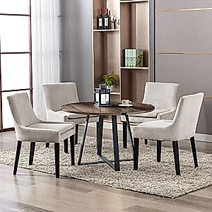 COLAMY Modern Dining Chairs Set of 4, Upholstered Corduroy Accent Side Leisure Chairs with Mid Back and Wood Legs for Living Room/Dining Room/Bedroom/Guest Room-Beige