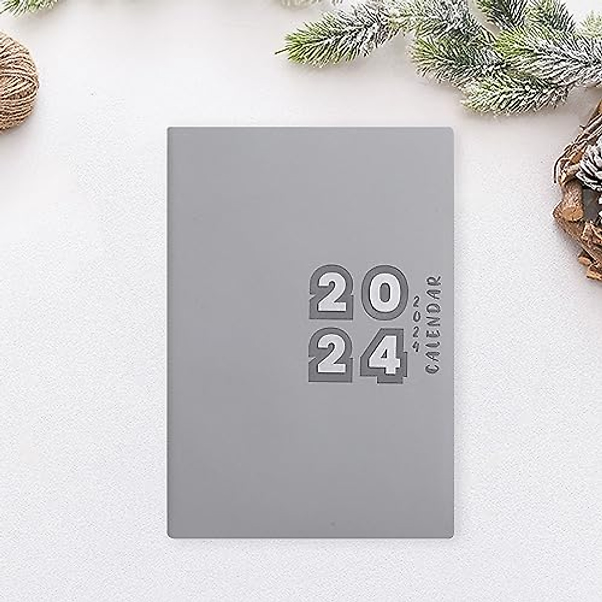 Grebest Monthly Tabs Agenda Book 2024 Planner Faux Leather Cover 12 Months A5 Calendar Notebook 155 Sheets Wire Binding Embossed Grey A5