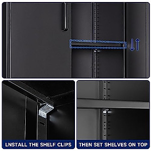 Yizosh Metal Storage Locking Cabinet with 4 Doors and 2 Adjustable Shelves,71" Lockable Garage Tall Steel Cabinet,for Home Office,Living Room,Pantry,Gym,Commercial Storage (Black)