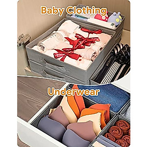 Teklar Dresser Drawer Organizers for Clothing [10 Pack] Foldable Fabric Shallow Clothes Drawer Dividers with 3.2" Height for Baby Clothes, Underwear, Sock, Bra (6 Medium + 4 Large, Grey)