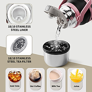 GOOM The Grip 32 oz Water Bottles for Hot and Cold Drinks,18/10 Stainless Steel Insulated Water Bottle with Lid, Carrying Strap,Strainer,7-Layer Insulation,Wide Mouth - Black, Pink