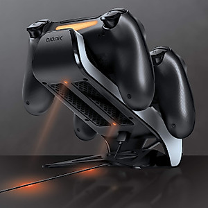 Bionik Power Stand PS4 Controller Charger: Compatible with PlayStation 4, Store and Fast Charge 2 Wireless DualShocks, Back Lit Status Indicators, Power Adapter Included