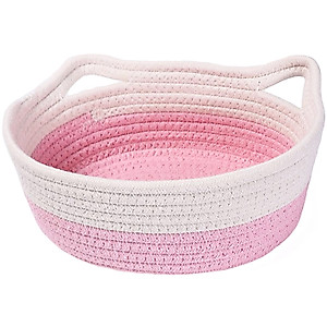 2-Pack Cotton Rope Baskets Lovely Woven Storage Organizer Round Open Dish for Fruits Jewelry Keys Toys Nursery Candy Gift Kids Room(Pink cat)