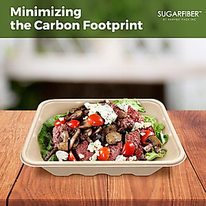 [400 Count] Sugarfiber by Harvest Pack 48 oz Compostable Disposable Food Container Serving Trays, Rectangle, Made from 100% Eco-Friendly Plant Fibers