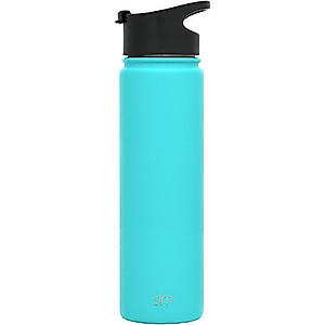 Simple Modern 22 Ounce Summit Water Bottle - Stainless Steel Tumbler Metal Flask +2 Lids - Wide Mouth Double Wall Vacuum Insulated Teal Leakproof -Caribbean