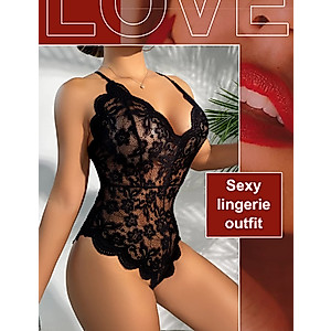 Avidlove Womens Black Bodysuit Teddy Lingerie (Black L)