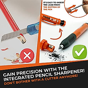 THORVALD 6-in-1 Carpenter Square 7 inch (1/16" Precision) T Square Multi-Purpose Carpenter Tools : Wrench, Square, Protractor, Ruler, Marking Gauge, Drill Gauge, Includes 2-in-1 Carpentry Pencil