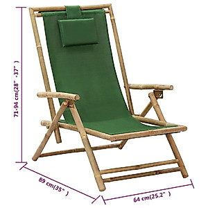 Reclining Relaxing Chair,Lounge Chairs,Beach Chair,Outdoor Patio Furniture,Kitchen Chairs,Balcony Furniture,Adjustable in 4 Positions,Foldable for Easy Storage and Transport, Green Bamboo and Fabric