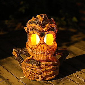 AIVCQZE Solar Tiki Statue Lights Outdoor Garden, Solar Halloween Figurine Lights, Large Solar Flickering Flame Light Waterproof Suitable for Table Yard Garden Patio Pathway