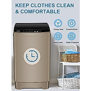 KRIB BLING Full-Automatic Washing Machine 17.7 lbs Small Compact Portable 10 Wash Program & 8 Water Level Compact Washer with LED Display Ideal for Apartments, RV, Camping, Gold
