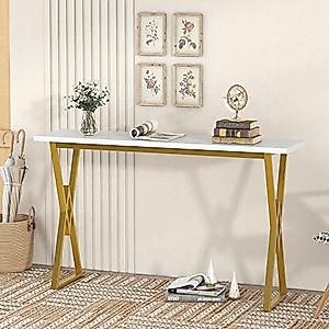 Harper & Bright Designs Modern 4-Piece Counter Height Dining Table Set, Extra Long Console Bar Kitchen and Dining Room Table Set with 3 Padded Stools for Small Places, Gold+White
