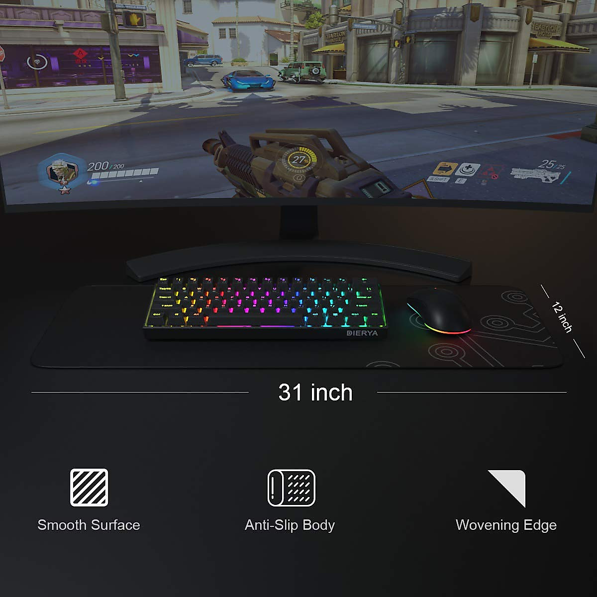 DIERYA Gaming Mouse Pad, Large Durable Suitable Size Mousepad, Non-Slip Rubber Base Computer Soft Keyboard Pad Mat(31.3X 11.9in)