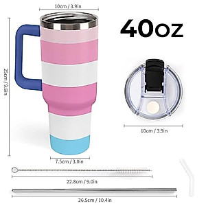 Trans Pride Free Flag Insulated Tumbler with Lid And Straw Stainless Steel Travel Coffee Mug 40oz Deep Blue-style