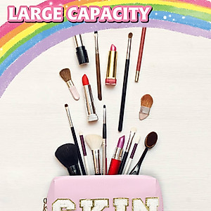 Gosuoa Preppy Makeup Bag,Skincare Bag,PU Leather Portable Waterproof Preppy Stuff for Travel Toiletry Bag,Makeup Bag for Girls Women