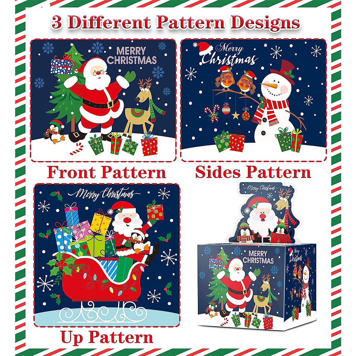 Christmas Money Box for Cash Gift Pull, Money Holder Cash Gift for Kids Adults, DIY Fun Holiday Cash Box, Surprise Gift Box for Parents, Lovers and Friends, Includes 50Pcs Transparent Bags (Blue)