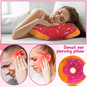 GlikCeil 1 Pack Donut Piercing Pillow for Ear Pain 12.6 Inch Ear Pillow for Side Sleeping Pink Donut Pillow for Ear with Sprinkles Doughnut Stuffed Cushion with Hole for Side Sleeper Chair Party Decor