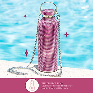 Paris Hilton Diamond Bling Water Bottle With Lid And Removable Carrying Strap, Stainless Steel Vacuum Insulated, Bedazzled With Over 5000 Rhinestones, 25-Ounce, Ombre Pink to Silver
