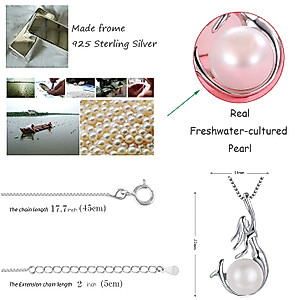 WRISTCHIE Womens Jewelry 925 Sterling Silver and Freshwater-Cultured Pearl Mermaid Pendant Necklace 18+2" (Silver) (Silver)