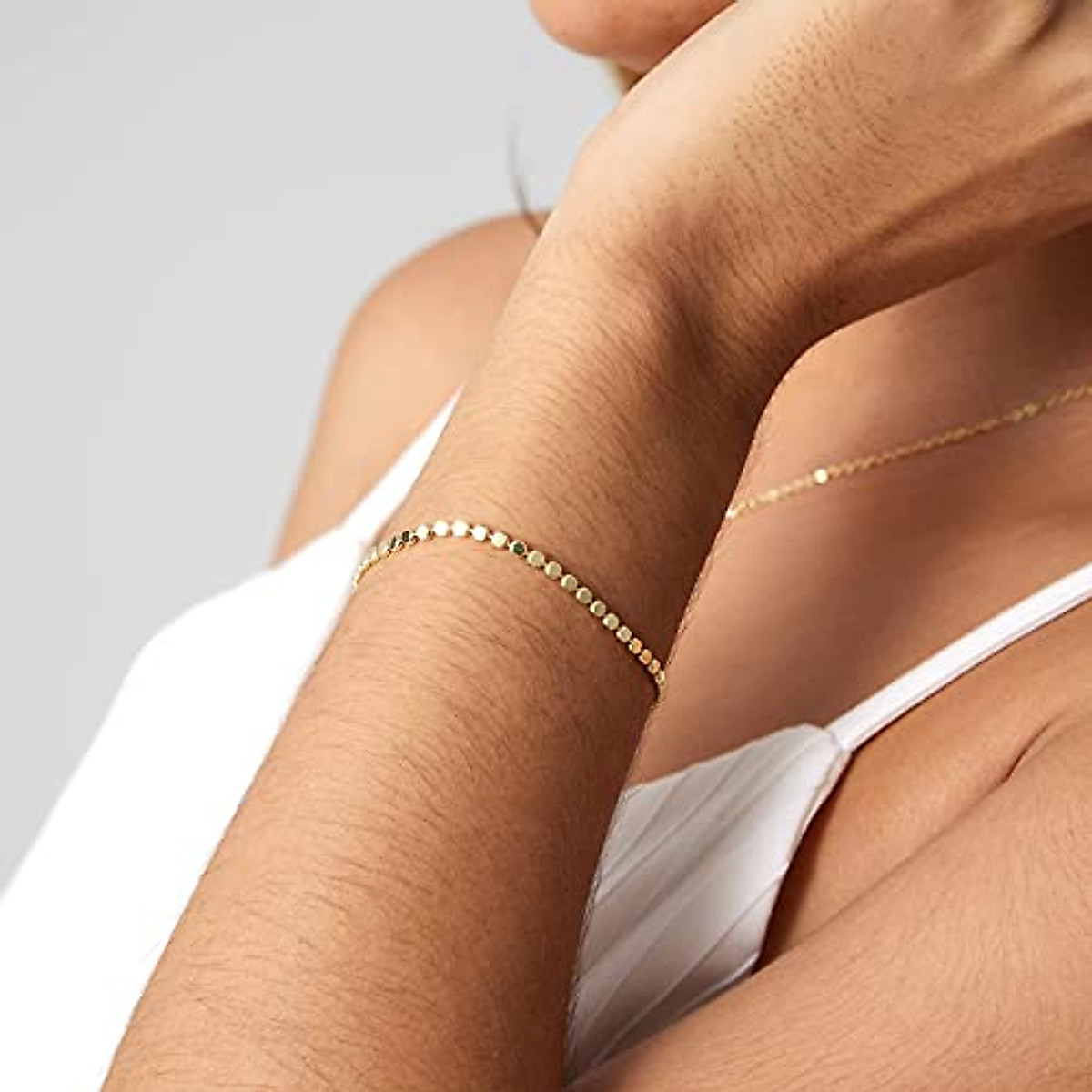 Kyerlyn 14K Gold Plated Handmade Dainty Dot Bracelet Cute Thin Everyday Bracelets for Women Men Size 6.5-8.5 Inch