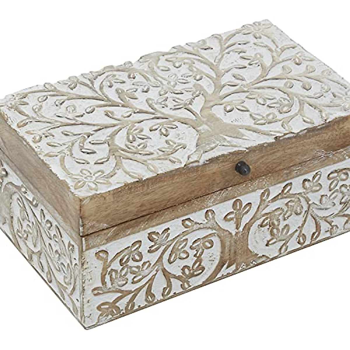 Deco 79 Mango Wood Floral Box with Hinged Lid, Set of 3 8", 10", 12"W, Brown