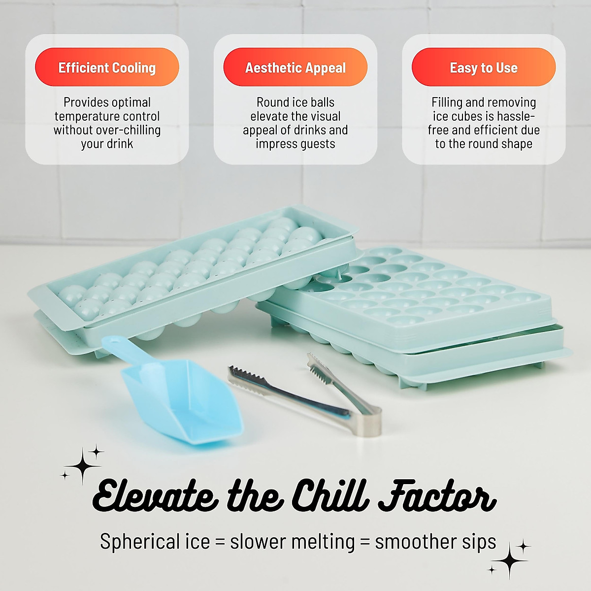 Next Level Home Ice Cube Tray - Ice Tray & Ice Cube Trays for Freezer with Lid and Bin - Sphere Ice Mold - Round Ice Cube Maker - Ice Molds Box