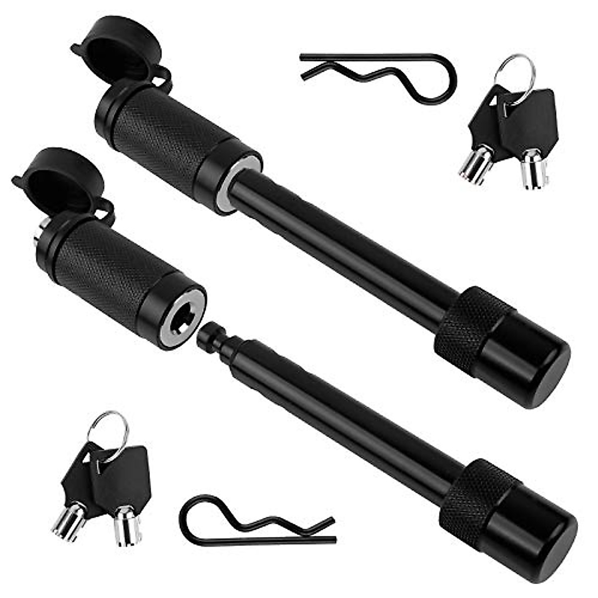 AutoEC 5/8" Trailer Locking Hitch Pin, Heavy Duty Solid Steel Tow Receiver Hitch Pin Lock with Extra Safety Clip & Anti Rattle O-Rings Fits Class III IV V 2 inches and 2-1/2 inches Receiver 2 Pack