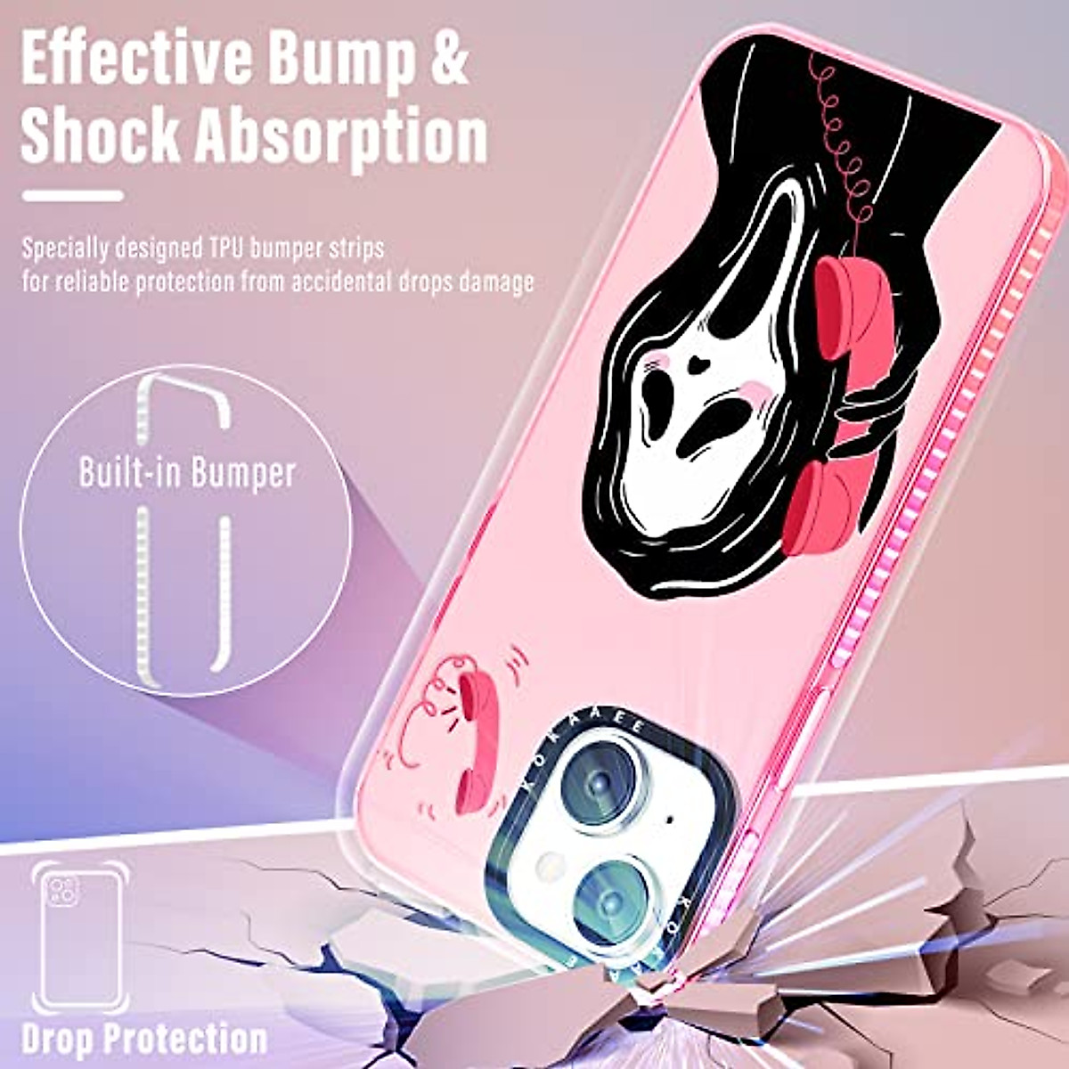 Kokaaee (2in1 for iPhone 14 Plus Case Cute Skeleton Skull for Women Girls Kawaii Girly Phone Cases Funny Gothic Cool Unique Design Soft TPU Bumper Cover+Ring Holder for 14Plus 6.7"