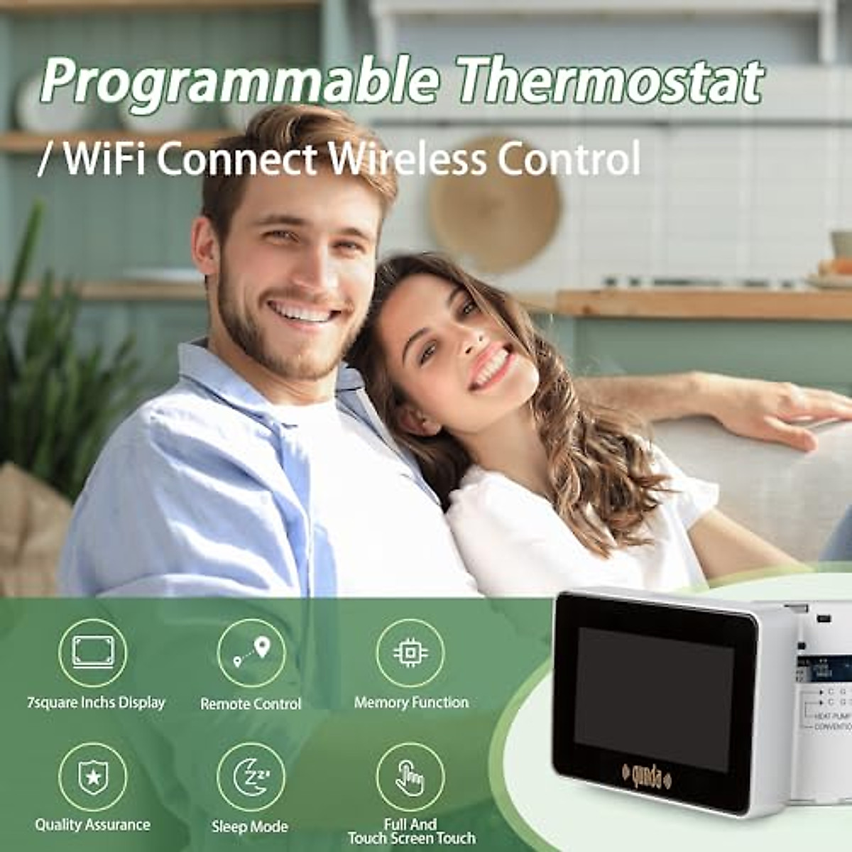 Universal Thermostat WiFi Touch-Screen Programmable, 7 Single Day, 7 Inch Screen, 24V Hardwire, Air Conditioner Remote ControI Mobile Phone Control, Android and iOS Compatible and HVAC System