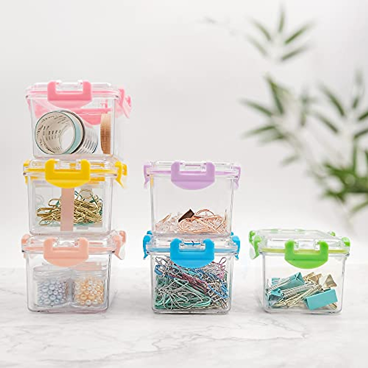 Small Plastic Box, Stackable Mini Plastic Storage Box with Lid, Clear Plastic Organizer Container for Jewelry Beads Small Crafts Items Accessories - 6 Pack