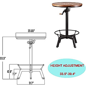 FUBIRUO 3 Piece Industrial Adjustable Bar Table Set, Kitchen Counter Height Dining Table with 2 Stools,Machinist Bar Table and Chairs Set, Bar Height Bistro Table and Swivel Pub Stools Pub Table Set