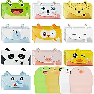 JJYHEHOT 30 PCS Animal Cartoon Letter Writing Stationery Paper, Greeting Card Envelopes, Thank You Card, Kids Birthday Party Invitation Cards