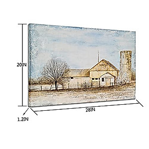 YHSKY ARTS Rustic Canvas Wall Art with Textured Old Barn and Tree Paintings Contemporary Aesthetic Farmhouse Pictures Modern Vintage Artwork for Living Room Bedroom Bathroom Decor