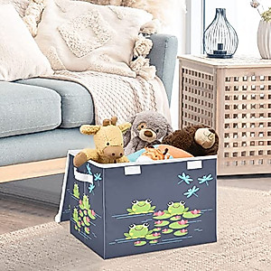 Krafig Cartoon Funny Animal Frog Foldable Storage Box Large Cube Organizer Bins Containers Baskets with Lids Handles for Closet Organization, Shelves, Clothes, Toys