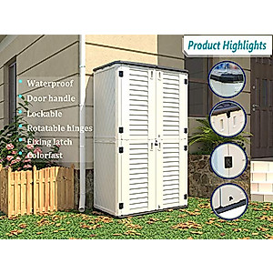 HOMSPARK Vertical Storage Shed Weather Resistance, Double-layer Outdoor Storage Cabinet Multi-purpose for Backyards and Patios Accessories, (50 in. L x 29 in. W x 82 in. H, 52 Cubic Feet, Cream White)