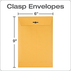 Quality Park 6 x 9 Clasp Envelopes, Clasp and Gummed Closures for Storing or Mailing, 28 lb Kraft Paper, 100 per Box (QUA37855)