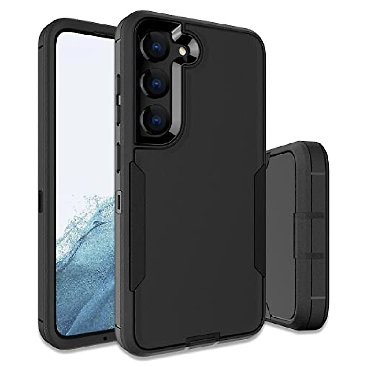 Dahkoiz for Samsung Galaxy S23 Case, with Dust-Proof Port Cover, Full Body Protection Rubber Cover Phone Case for Samsung Galaxy S23 5G 6.1-Inch, Black/Black