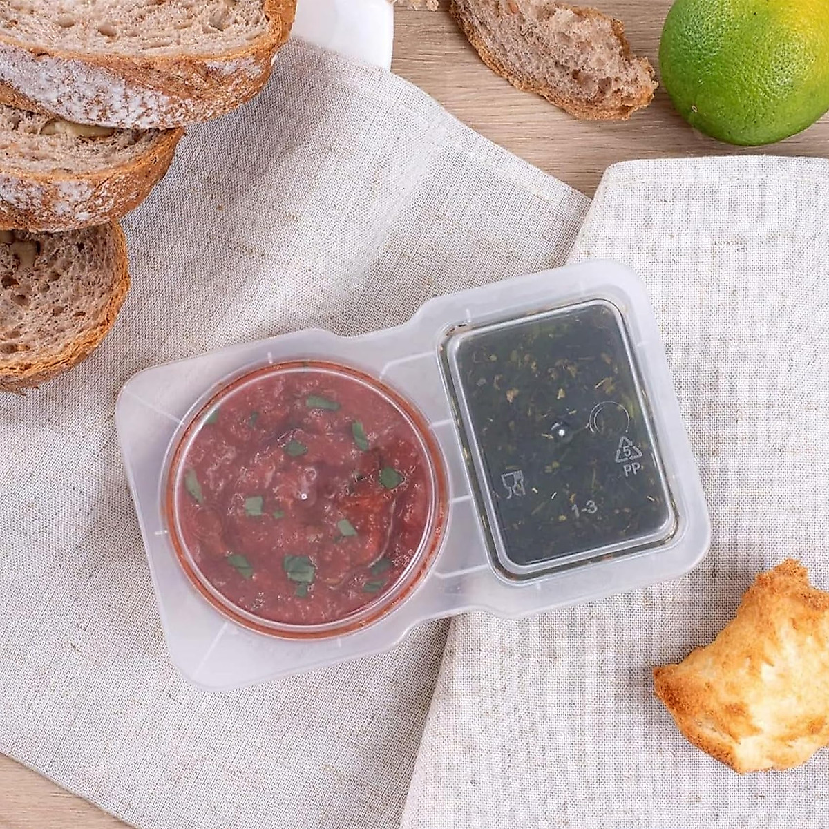 Jytrew Munch Mate Snack Containers, Grab and Go Snack Containers, 2 Compartment Small Lunchable Reusable Container with Lids Bpa Free, Double Compartment Individual Snack Pack for Adults(20pcs)